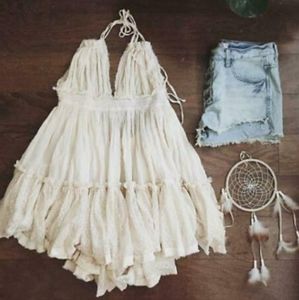 Dresses | New Strappy Tie Halter Ruffle Mini Dress Off White Cream ...